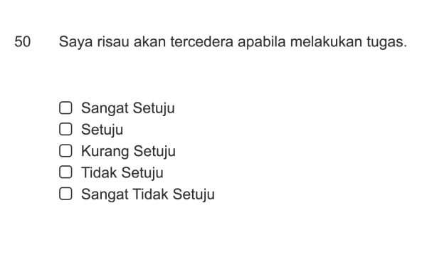 Saya risau akan tercedera apabila melakukan tugas.
